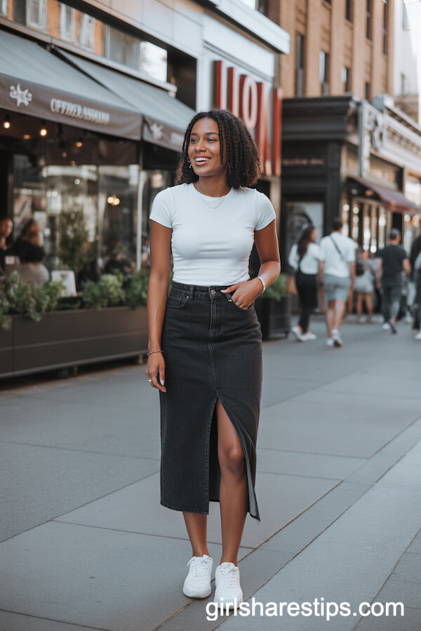 21 Chic Black Denim Skirt Outfit Ideas for Effortless Style - Girl ...