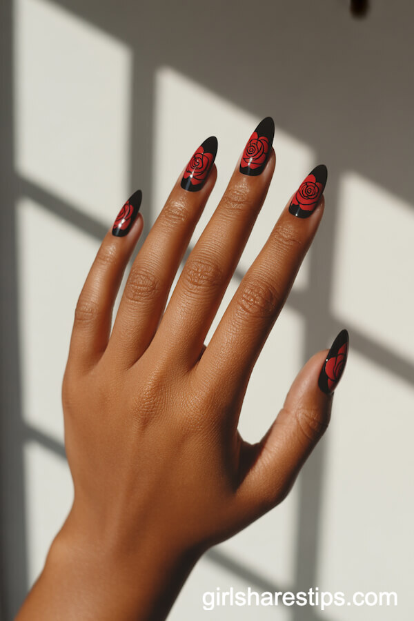 21 Gorgeous Black Floral Nails Designs You’ll Want to Try This Season ...