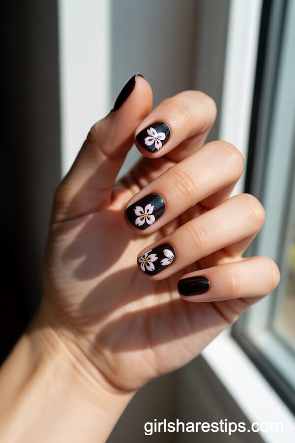 21 Gorgeous Black Floral Nails Designs You’ll Want to Try This Season ...