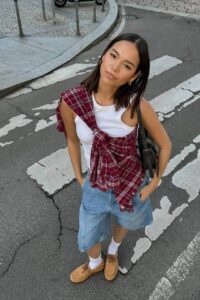 40+ Cool Jorts Outfit Ideas for Women to Nail This Long Denim Shorts ...